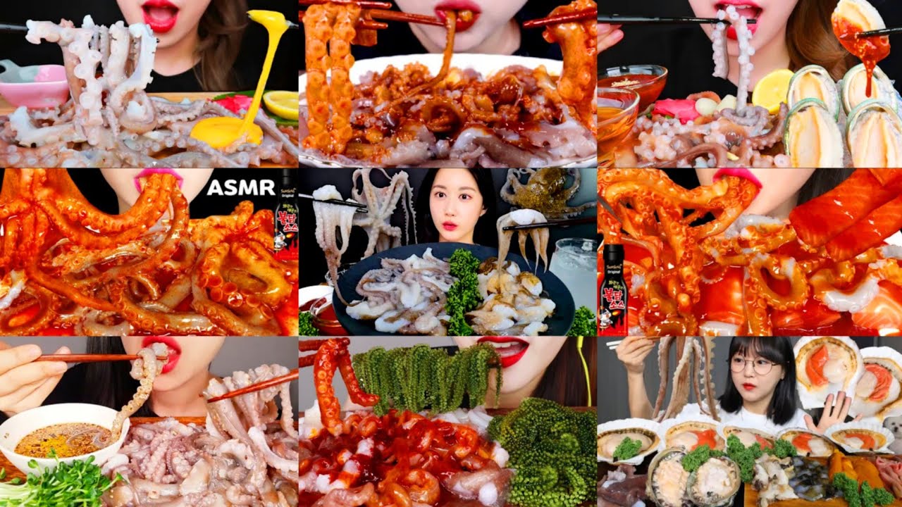 RAW SEAFOOD BABY OCTOPUS MUKBANG COMPILATION * FRESH OCTOPUS EATING ...
