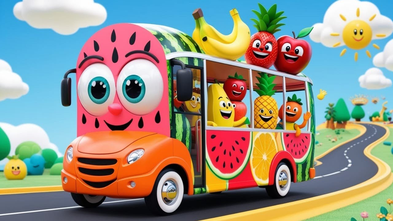 "🚍 Wheels on the Fruit Bus: Catchy Nursery Rhyme Adventure for Kids! 🍎🎶 ...