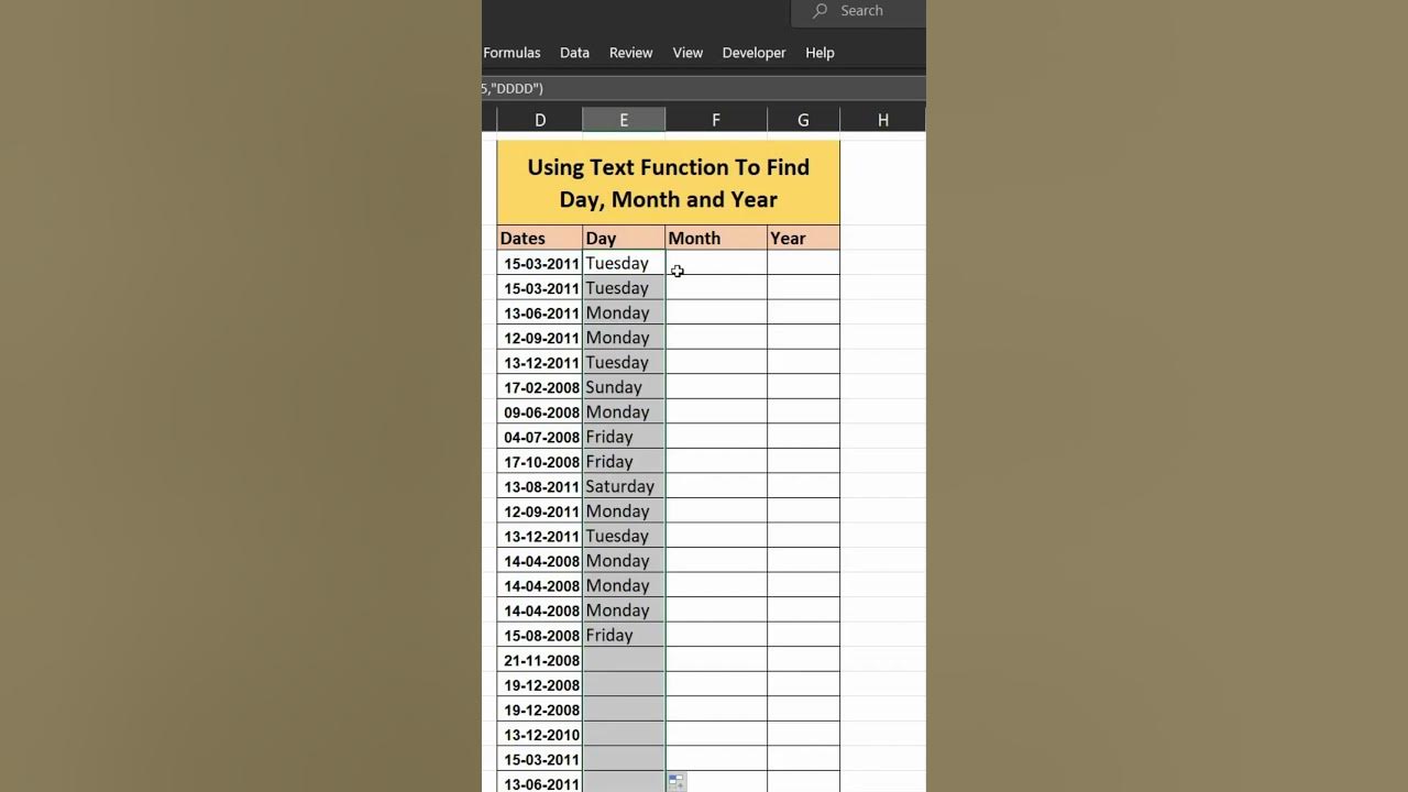 Using TEXT Function to Find Day, Month and Year - YouTube
