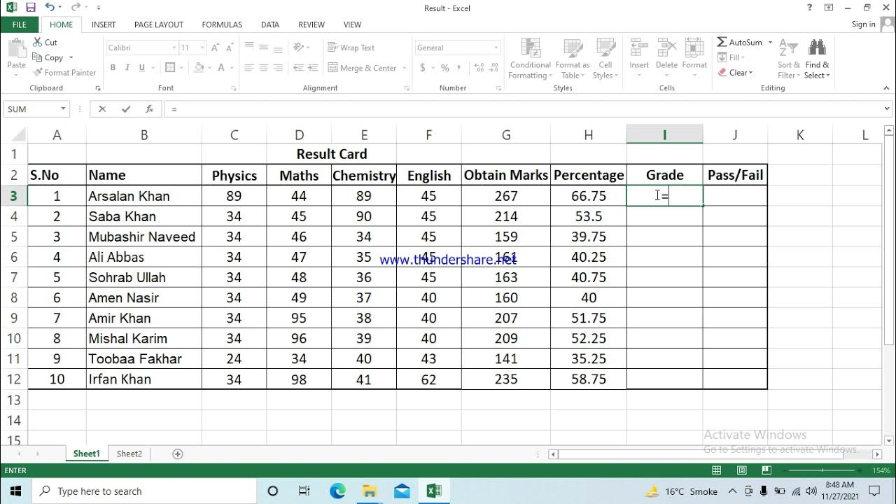 How to create result card in Excel sheet - YouTube