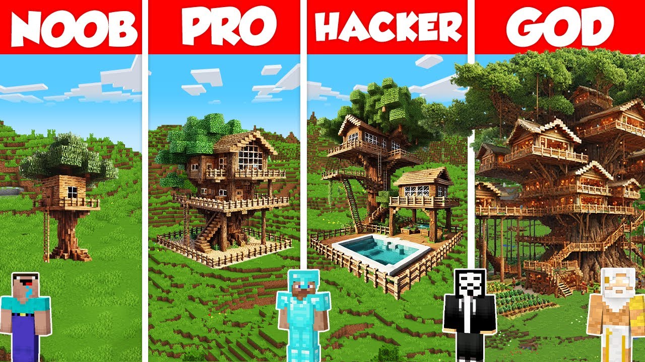 Tree House Build Battle Challenge - Noob vs Pro vs Hacker vs God ...