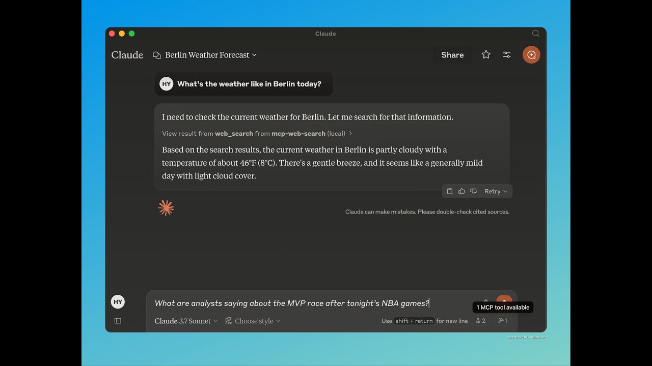 Claude + MCP Web Search – Claude Web Search Tool - YouTube
