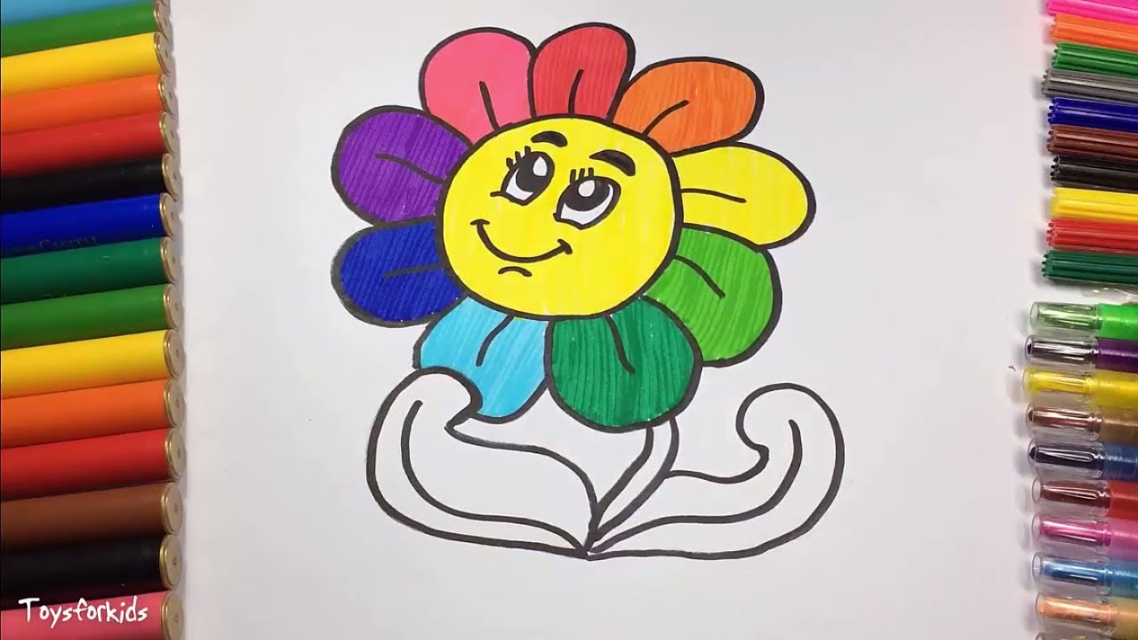 Smiley Flower Painting Pages for Toddlers Learning How to Color ...