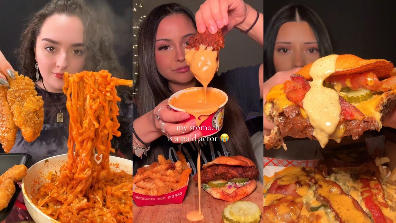 TIKTOK Mukbang Compilation | Wingstop, Dave's Hot Chicken, Buldak ...