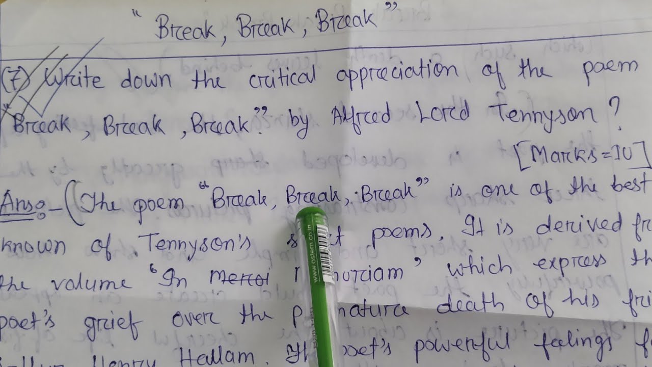 Break, Break, Break Poem Critical Appreciation || English Literature ...