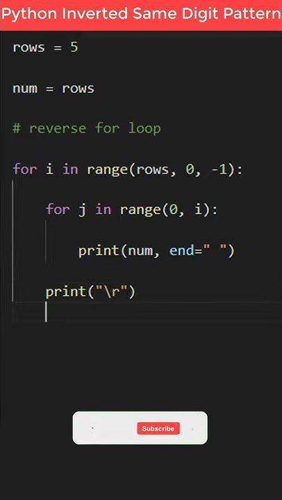 Python Program Inverted Same Digits Pattern #shorts - YouTube