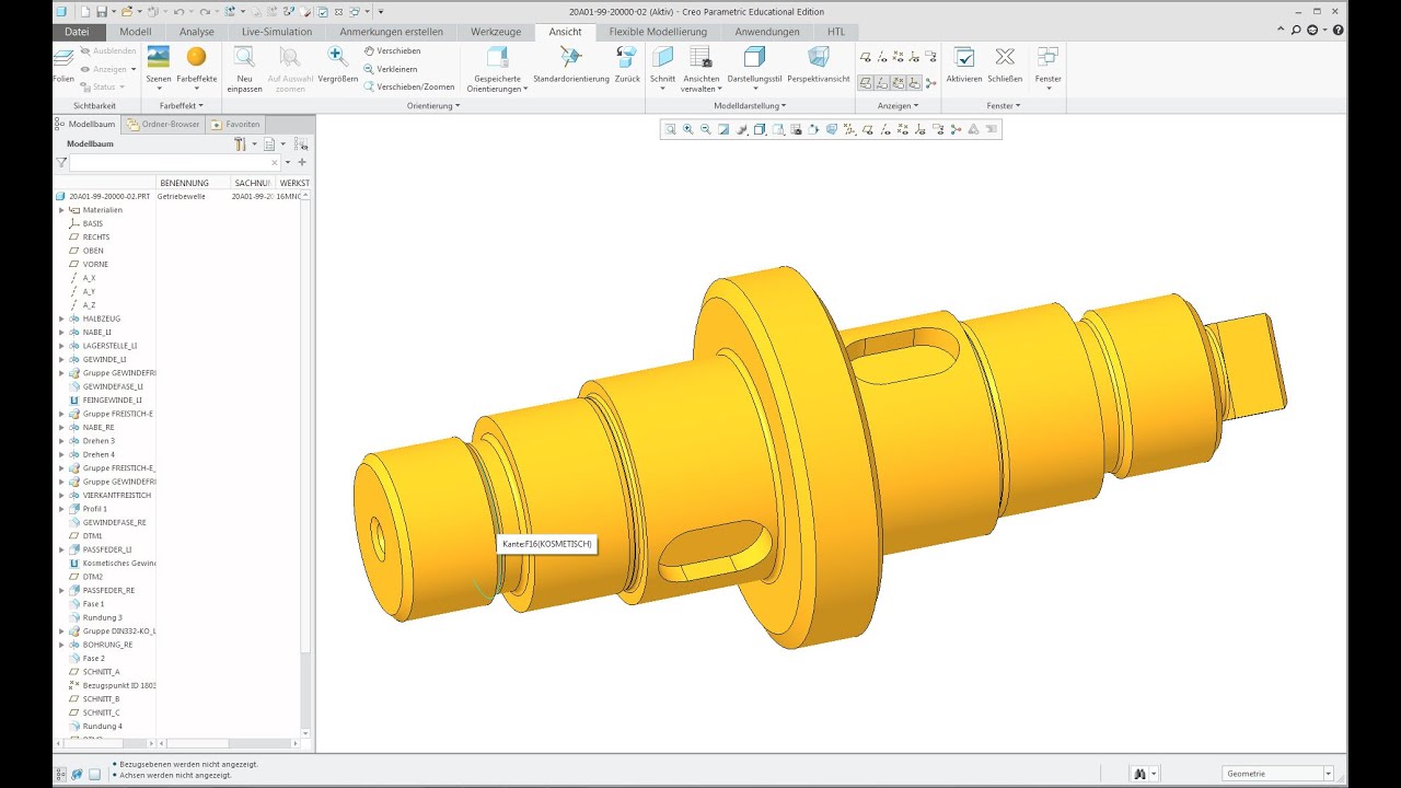 Creo 5.0 Uebung 2 Part 1/2 – Getriebewelle - Erstellen des 3D-Modells ...