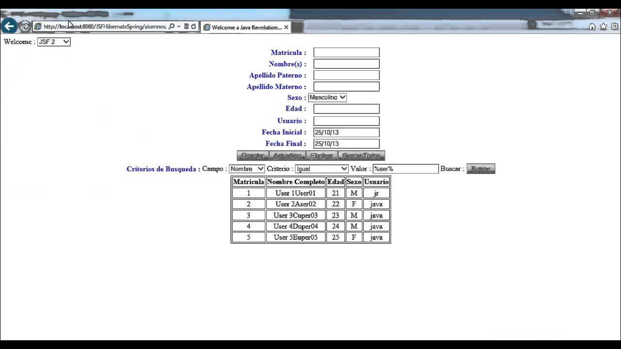 Java Server Faces 2 + Hibernate 3 + Spring 3 - Parte 4 Búsqueda dinámica por filtro o criterios ...
