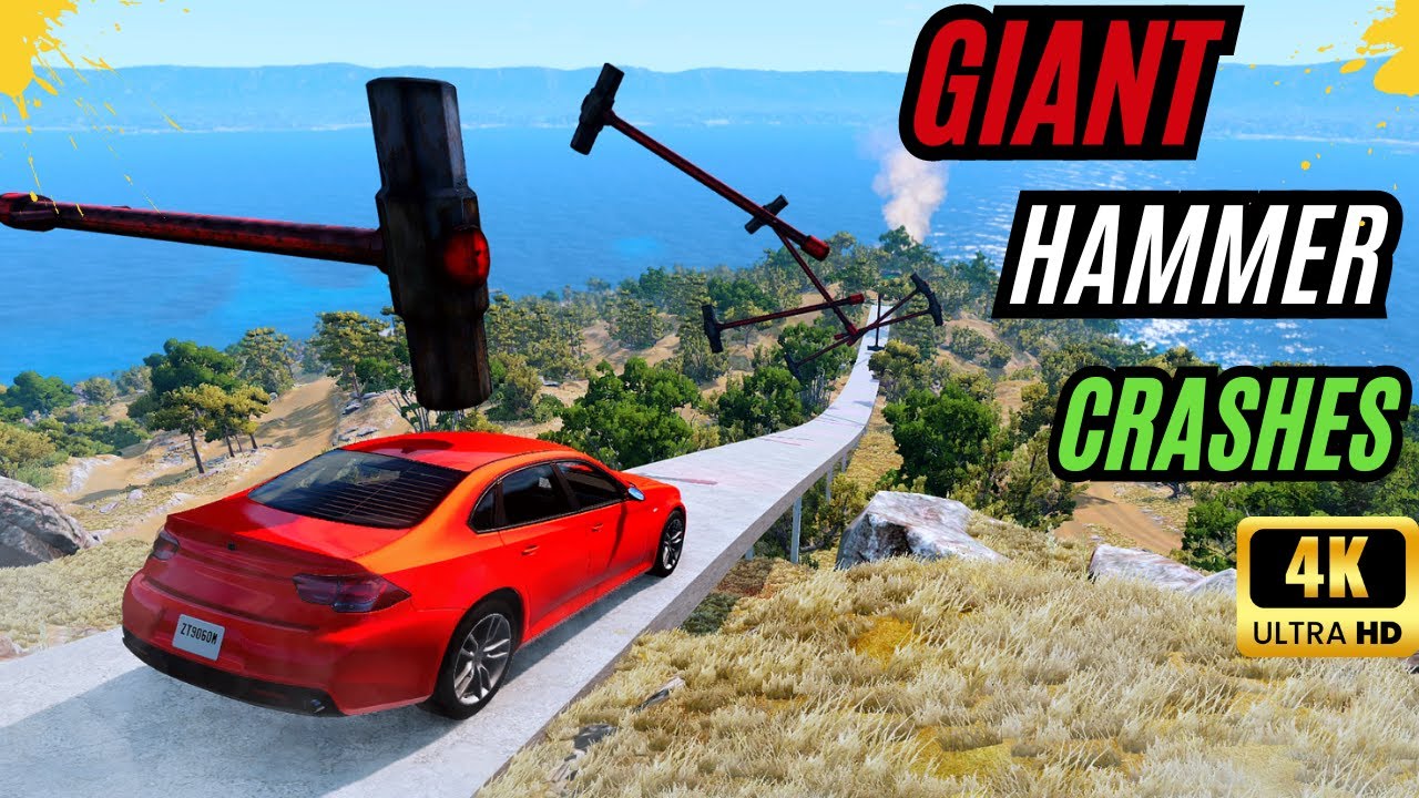 Cars VS Rotating Giant Hammer unbelievable Crashes -- BeamNG.Drive ...