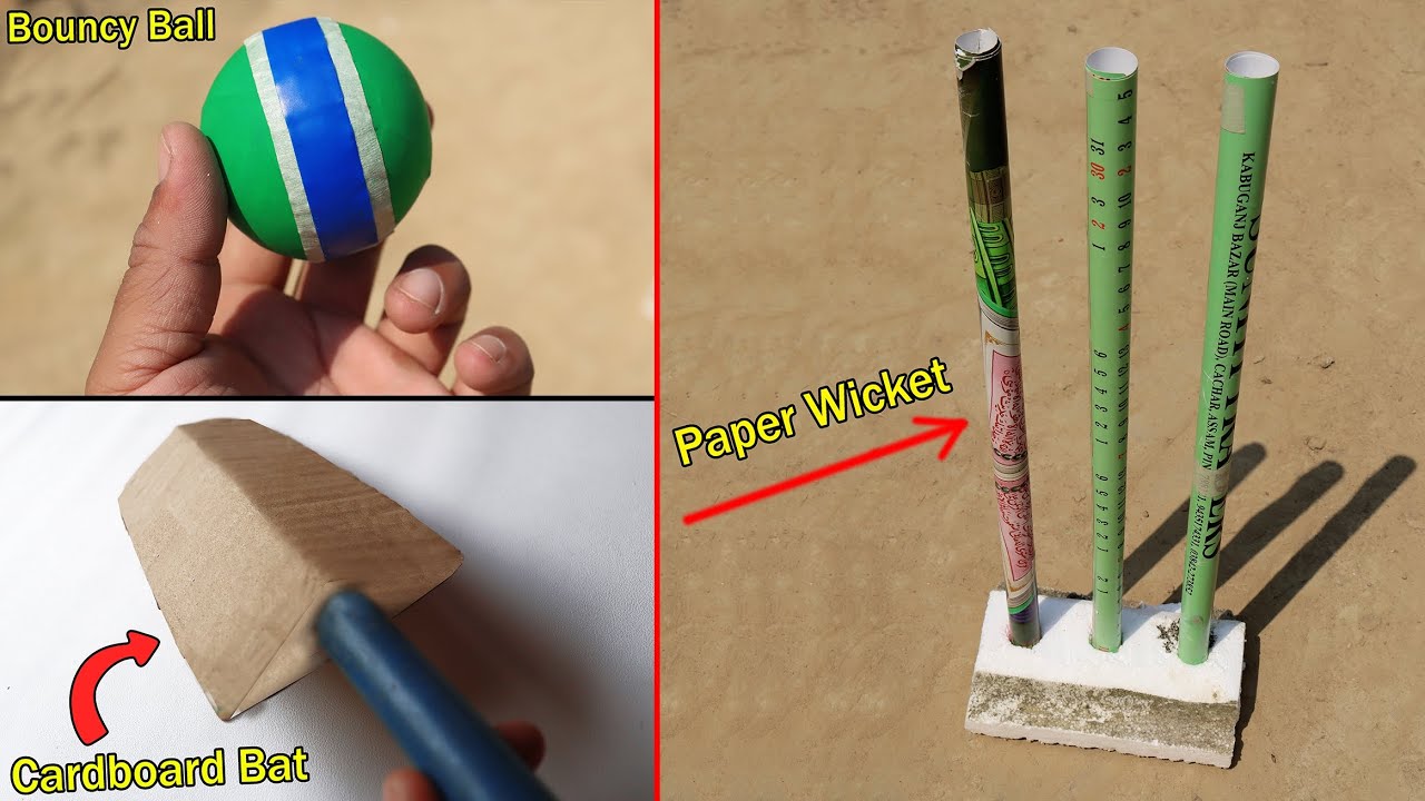 3 Easy Homemade Cricket Kits for adult | wicket, ball, bat kaise banaen ...