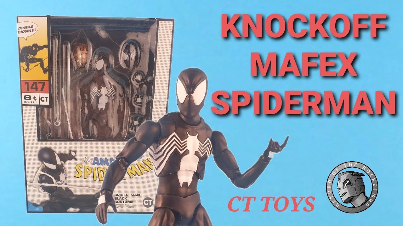 KNOCKOFF MAFEX SPIDERMAN BLACK COSTUME ACTION FIGURE REVIEW BOOTLEG CT ...