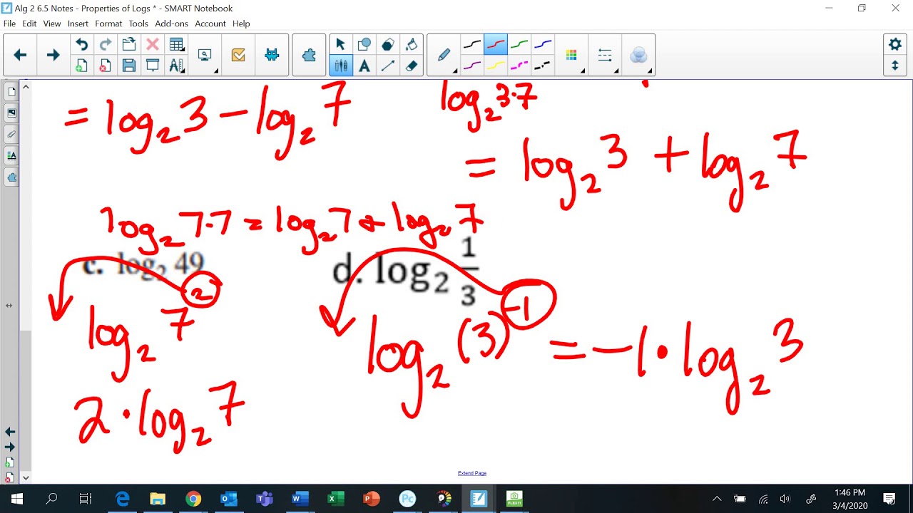 Alg 2 6 5 Notes Log Properties - YouTube