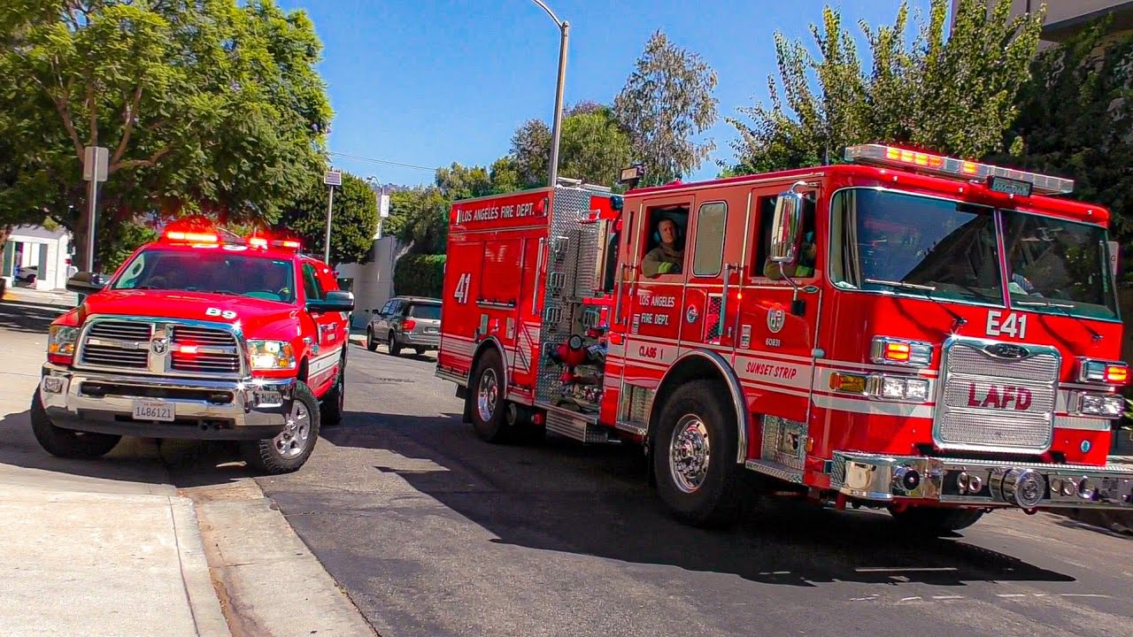 LAFD Engine 61, Battalion 18, Engine 41, Battalion 9, & Light Force 37 ...