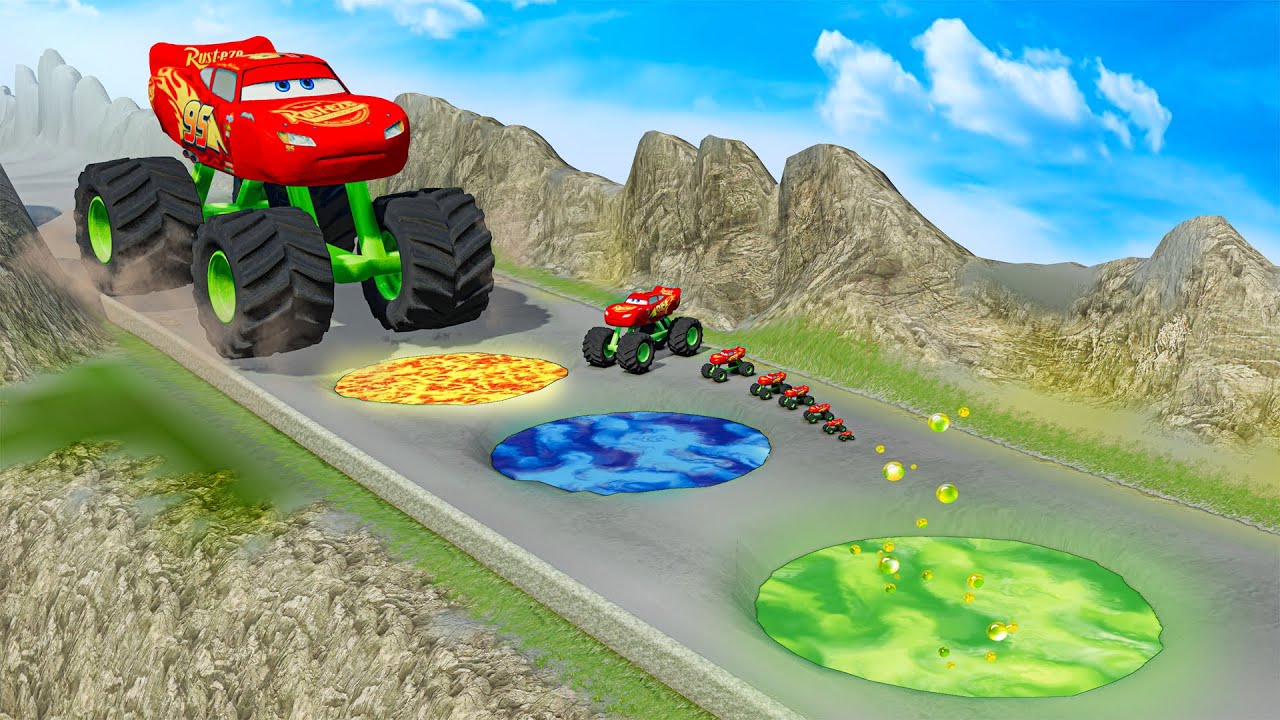 Big & Small Monster Lightning Mcqueen vs DOWN OF DEATH with Giant Lava ...