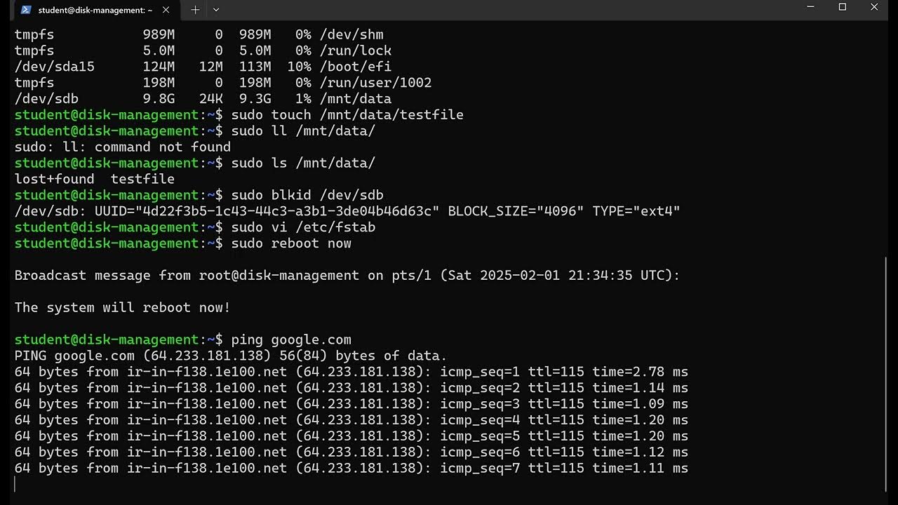 Linux Disk Management Use fstab Persistent Mount - YouTube