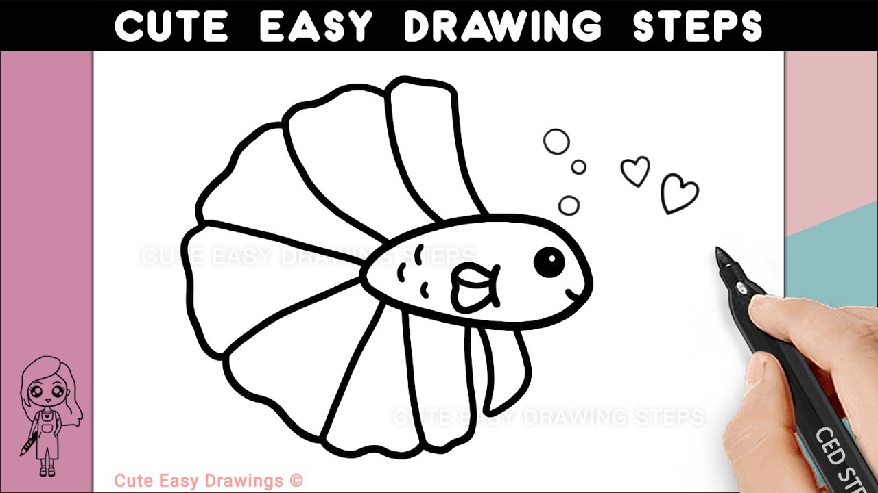 How to Draw a Cute Betta Fish Easy Drawing for Kids & Toddlers ️Step by ...