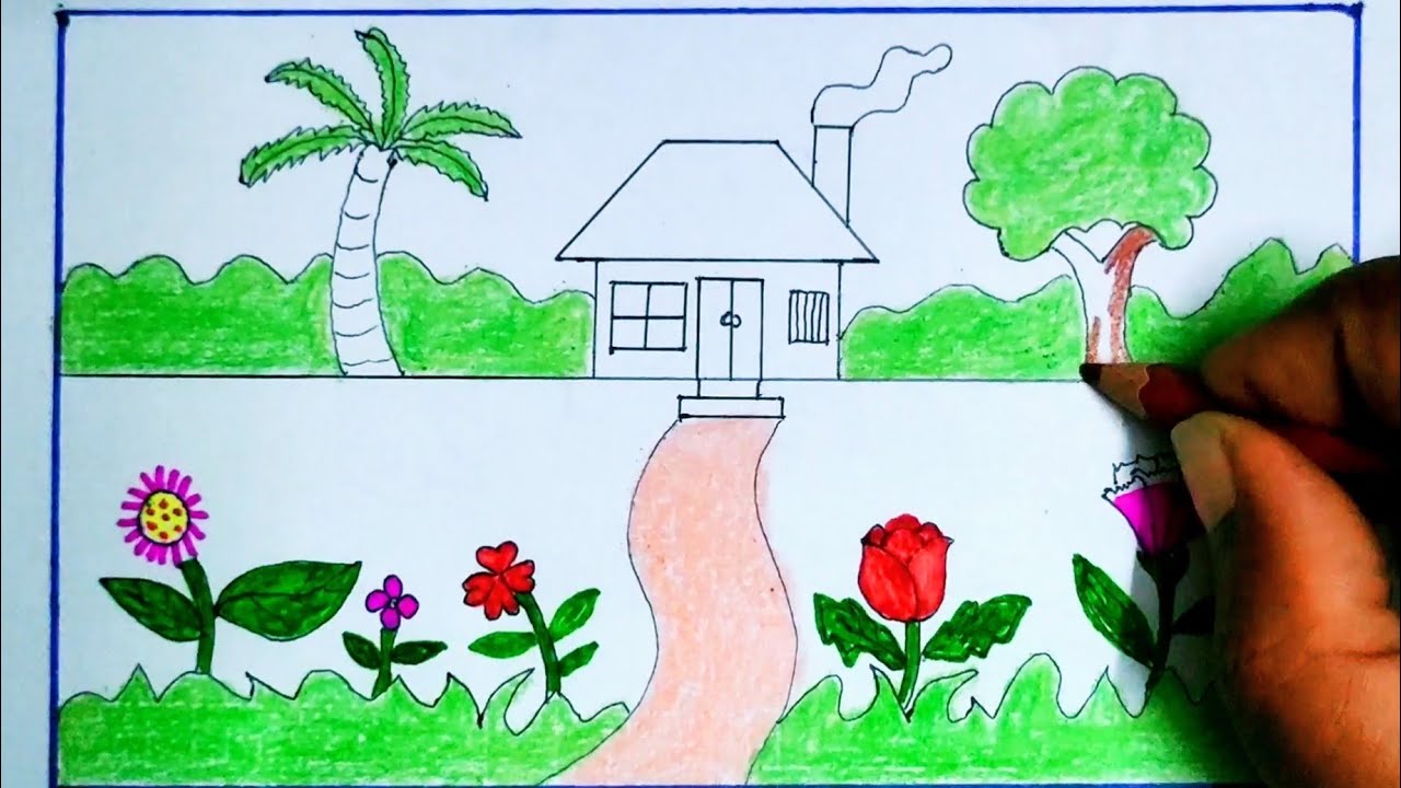 Very easy house scenery drawing, how to draw a house step by step ...