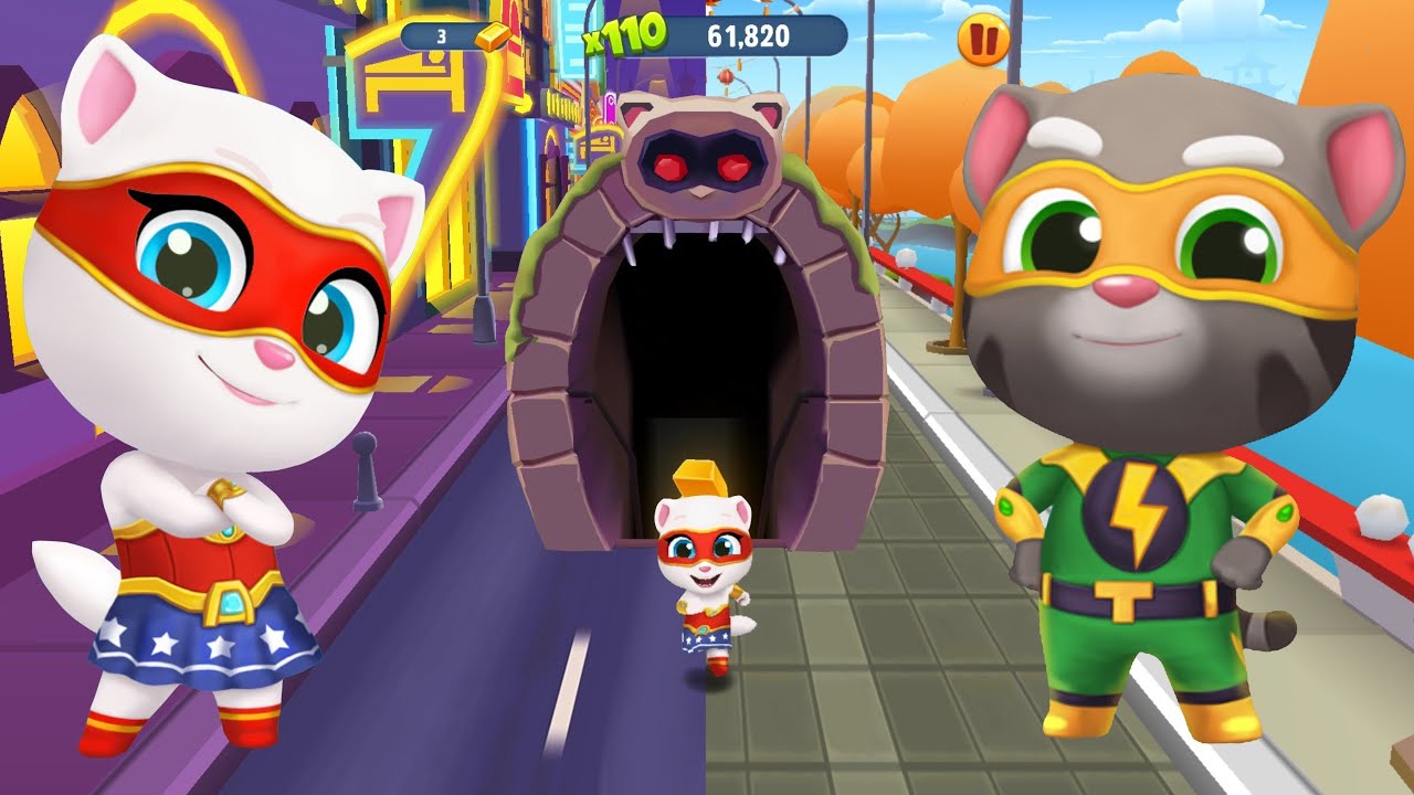 Talking Tom Gold Run - Super Tom vs Super Angela in China and Las Vegas ...