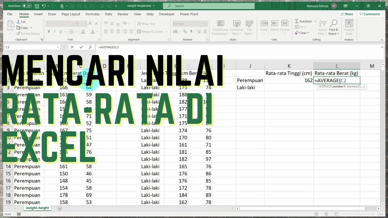 Cara Menghitung Rata-rata Di Excel - YouTube