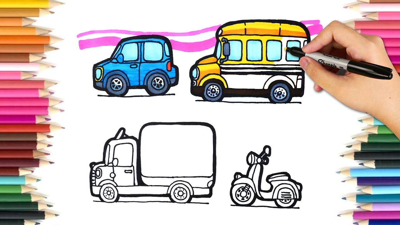 Automobile Drawing 🚙 How to draw *Automobiles* for kids - Drawing For ...