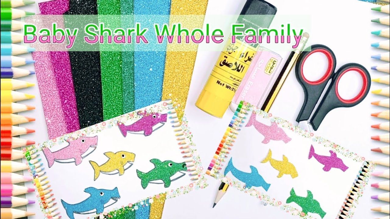 Baby Shark whole Family crafts | Baby Shark Drawing | Glitter paper ...