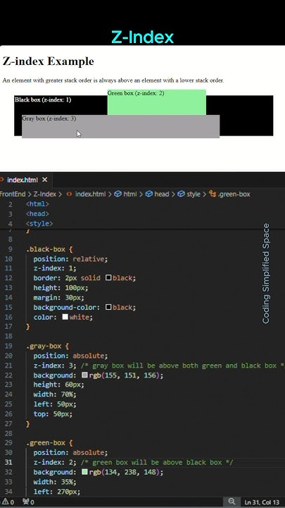 12/100 - Z-Index Frontend Concepts. #css #html #javascript #frontend #tutorial #project #shorts ...