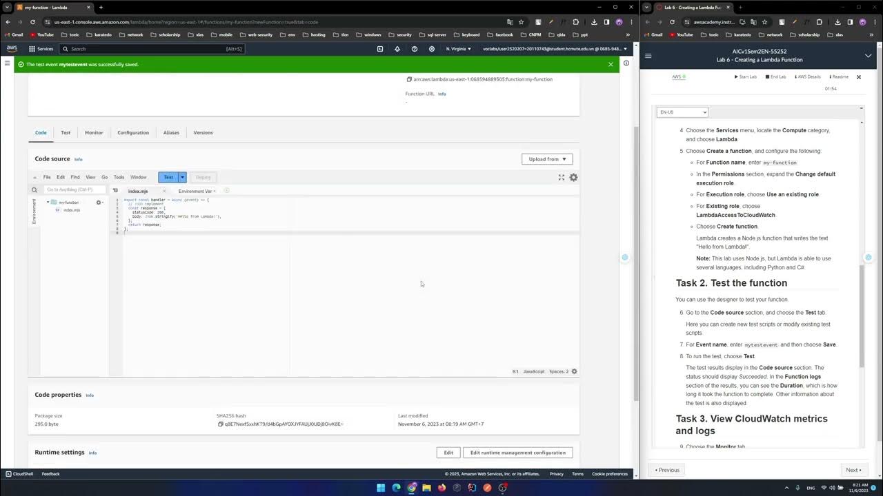 Đỗ Dương Thái Tuấn - 20110743 - Lab 6 Creating a Lambda Function - YouTube