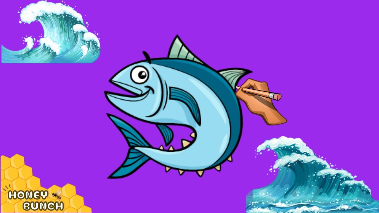 Cute Blue Fish drawing | Coloring for kids | easy drawing | Honey Bunch ...