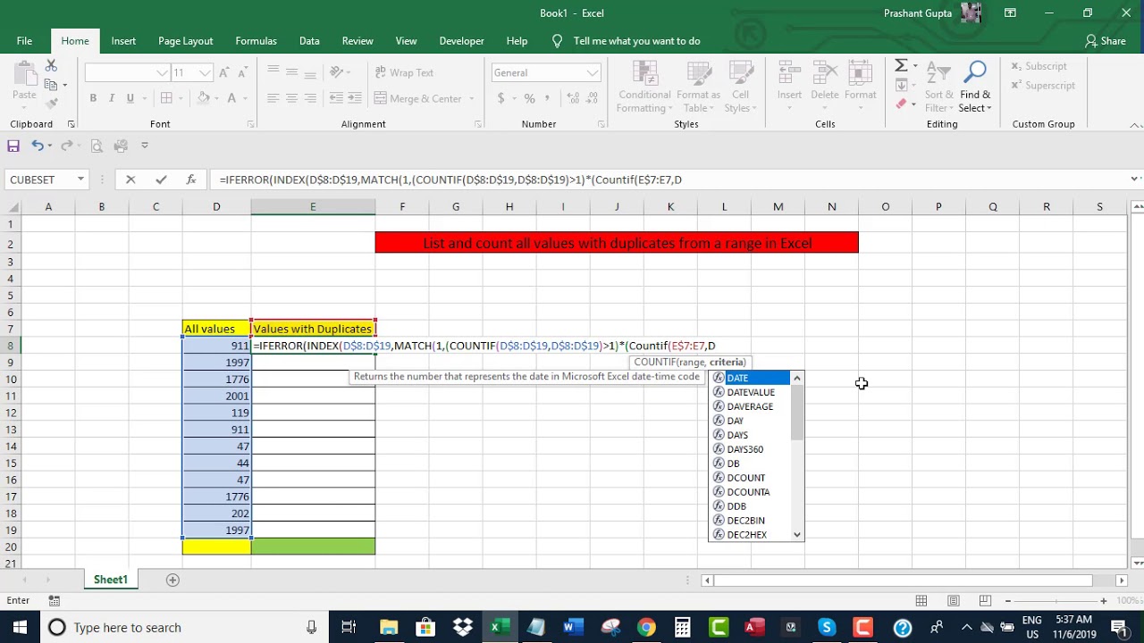 List And Count All Values With Duplicates From A Range In Excel YouTube List And Count All Values With Duplicates From A Range In Excel YouTube