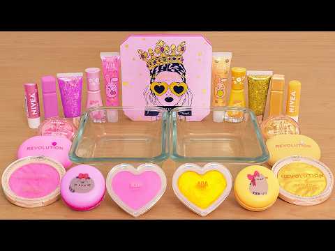 Pink vs Gold - Mixing Makeup Eyeshadow Into Slime ASMR