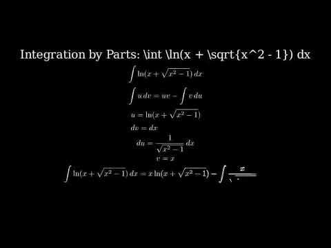 Integral of ln(x+sqrt(x^2-1)) (by parts) - YouTube