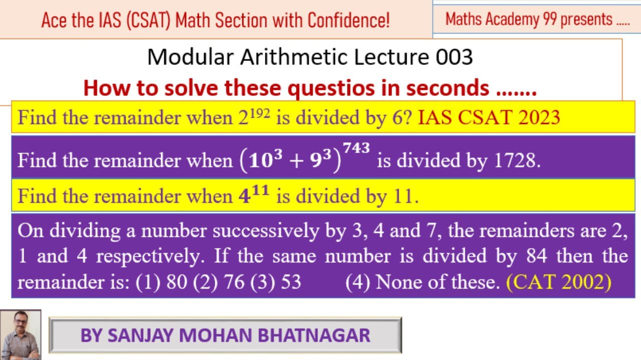 MODULAR ARITHMETIC 03 - CLASS FOR CSAT AND CAT AND OTHER EXAMS (04 ...