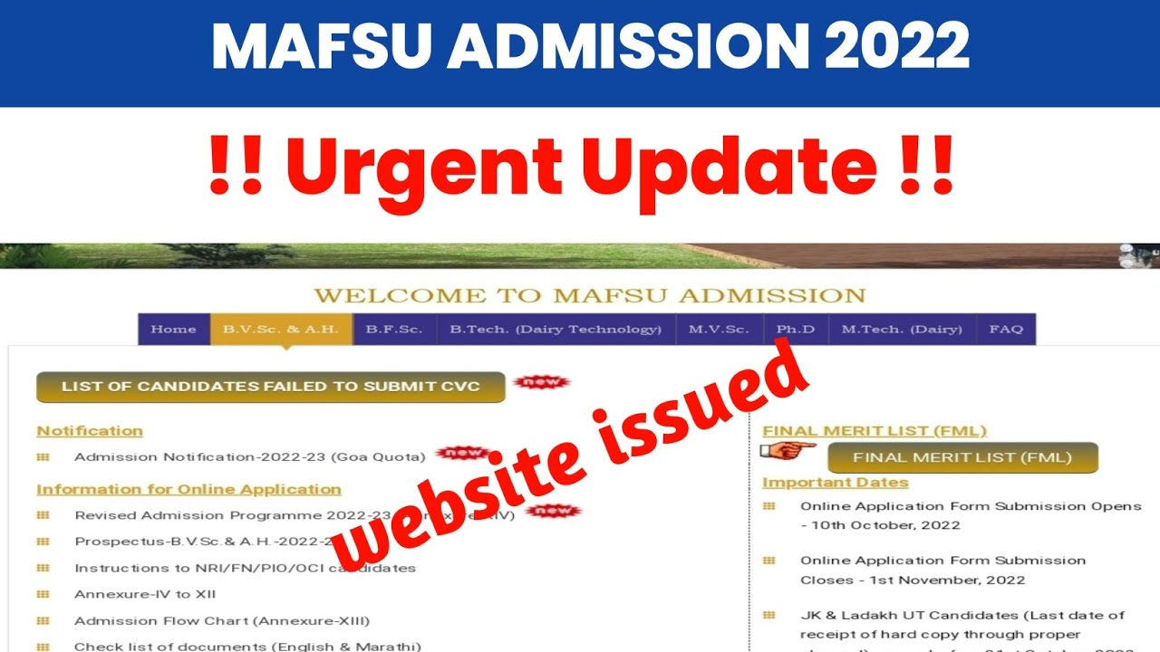 urgent Update ! mafsu admission Revised schedule || mafsu website not ...