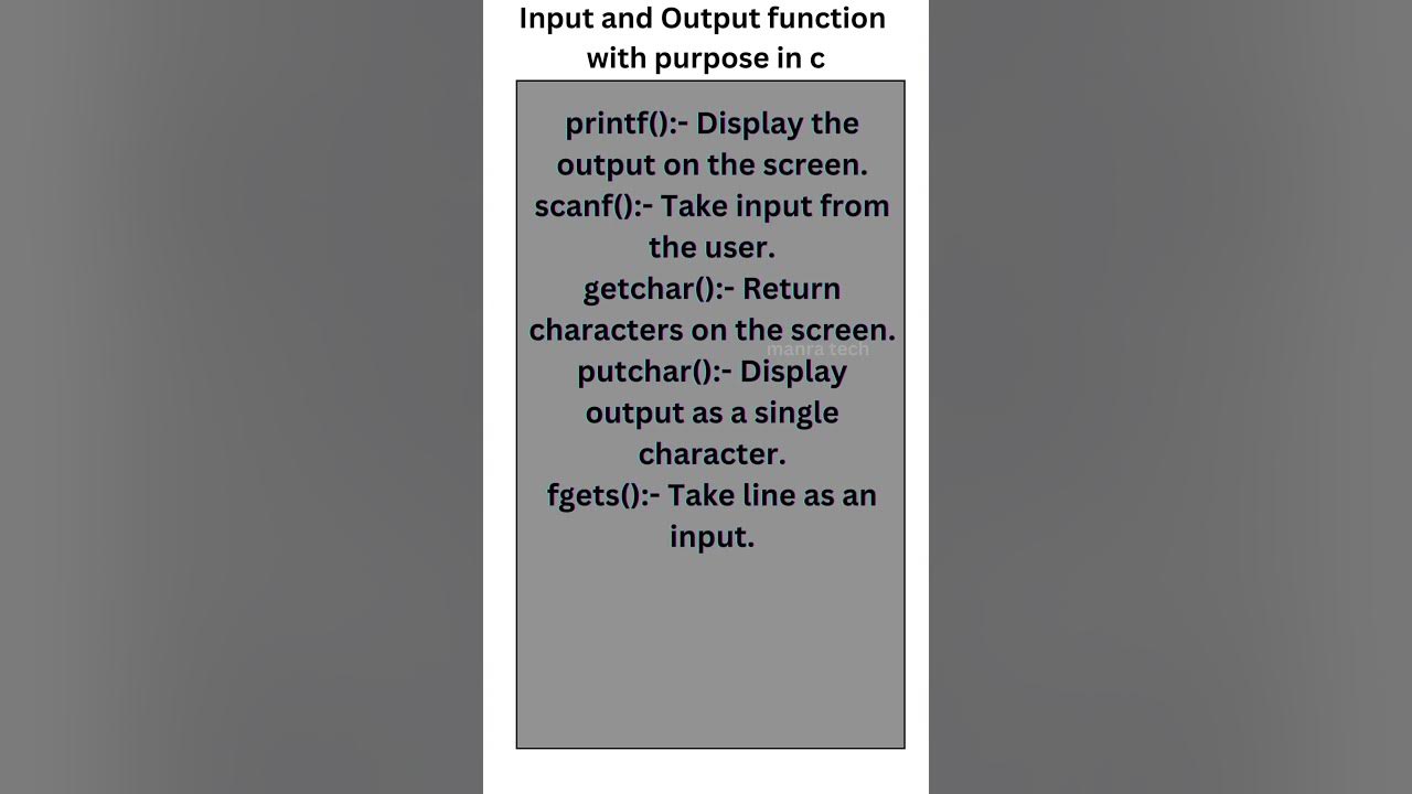 Input and Output function with purpose of the program in c/library or headerfiles c # ...