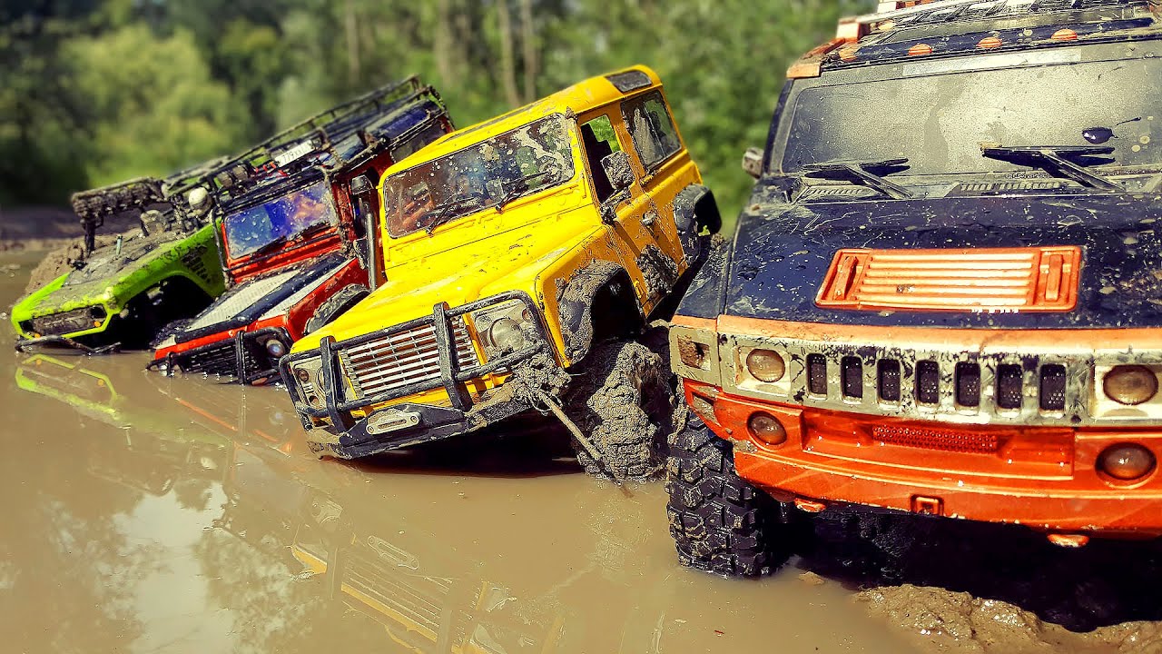 RC Cars MUD OFF Road — Land Rover Defender 90 and Hummer H2 - YouTube