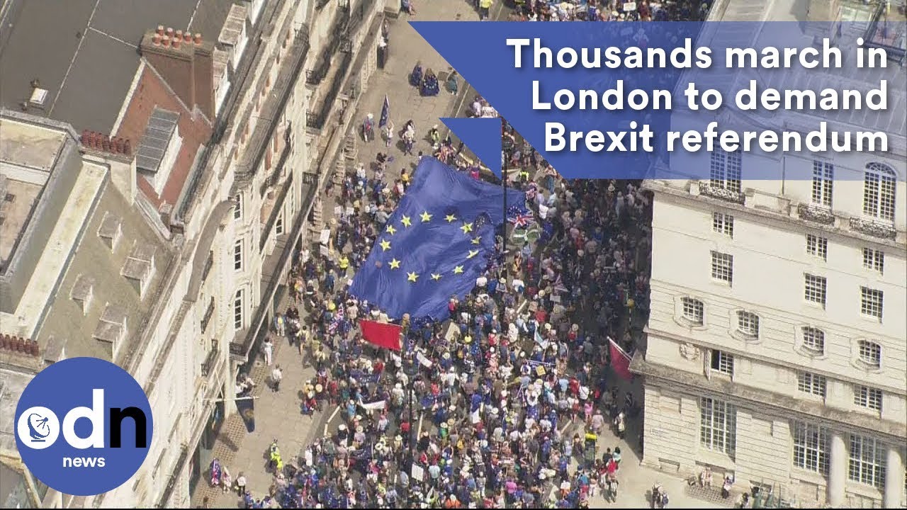 Thousands march in London to demand Brexit referendum - YouTube