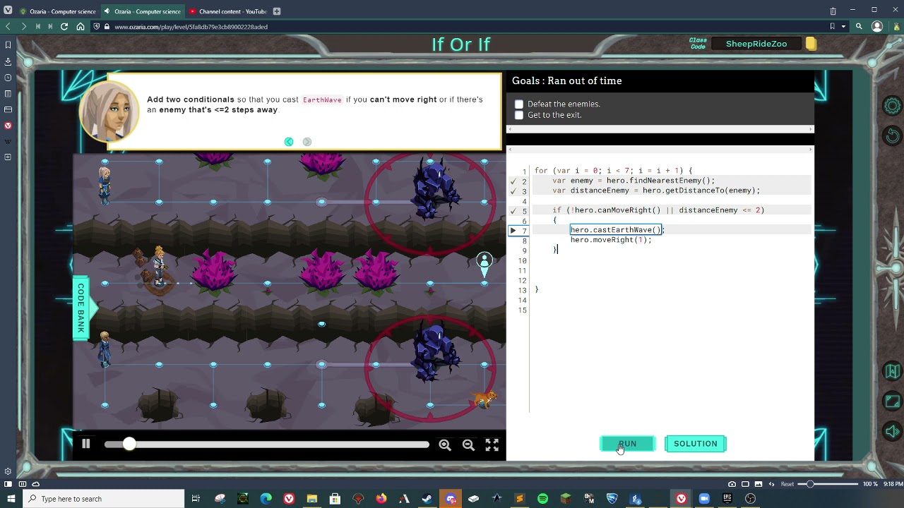Ozaria Javascript Chapter 4 Module 1 If Or If Youtube