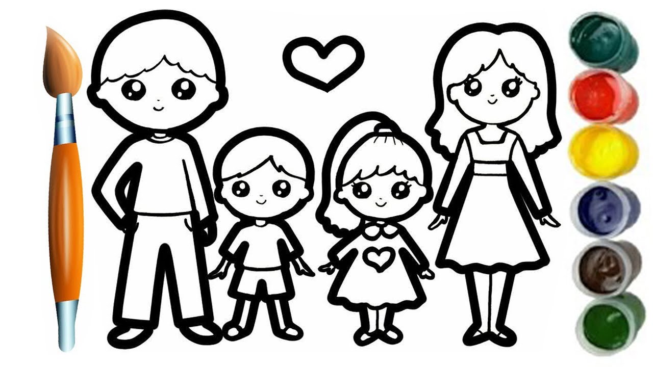 Family drawing easy | Family drawing with 4 members family Drawing ...