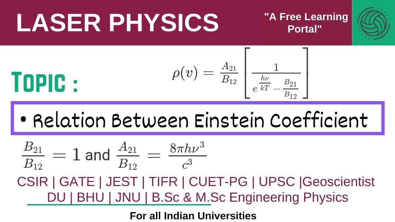 Lecture 6 : Relation between Einstein Coefficients | IIT JAM | CSIR | GATE | JEST | TIFR | PH ...