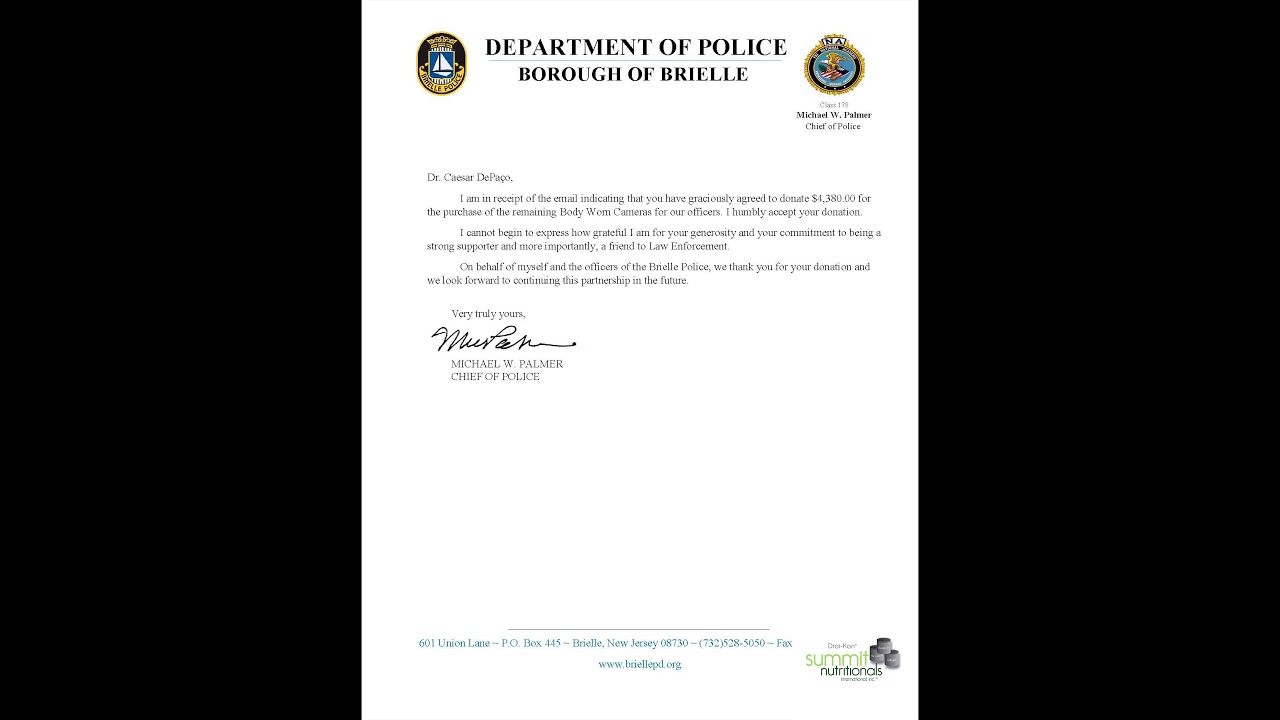 Donation to the Borough of Brielle Police Department - YouTube