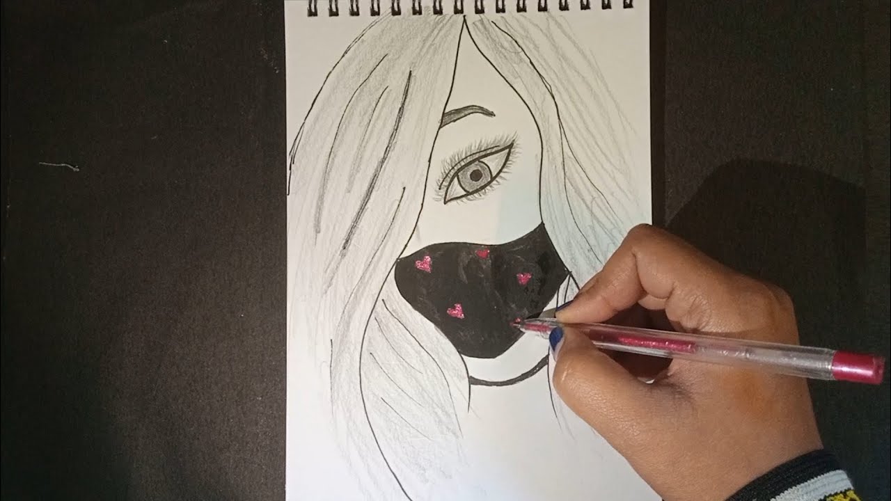 How To Draw A Girl Wearing A Mask | Step By Step | Girl Face cover with ...