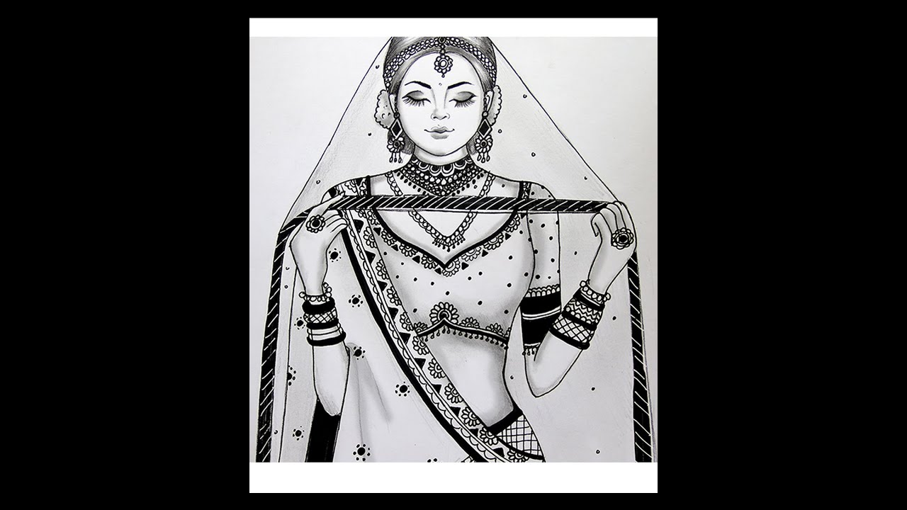 How to draw a Beautiful Traditional Bride Very Easy | Bride Drawing ...