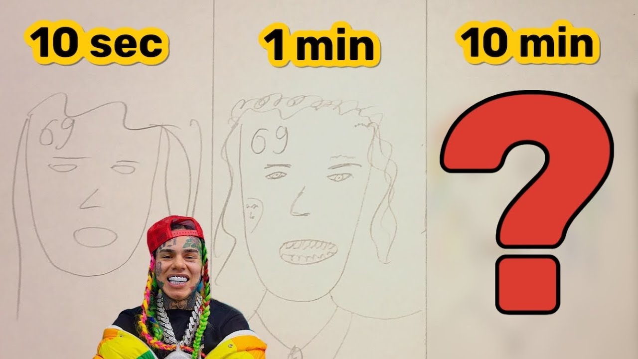 Drawing 6ix9ine in 10 minutes, 1 minute, 10 seconds ART CHALLENGE - YouTube