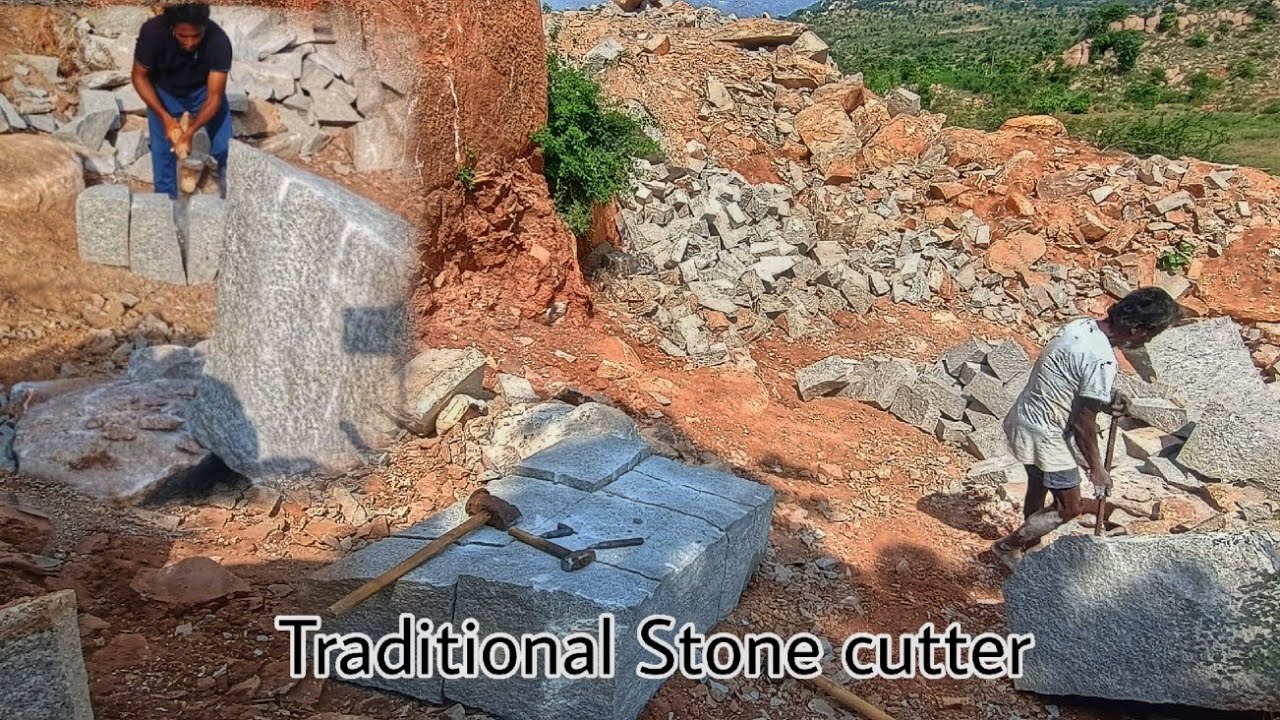 Granite cutting with hand made tools🥶| stone Cutting videos # ...