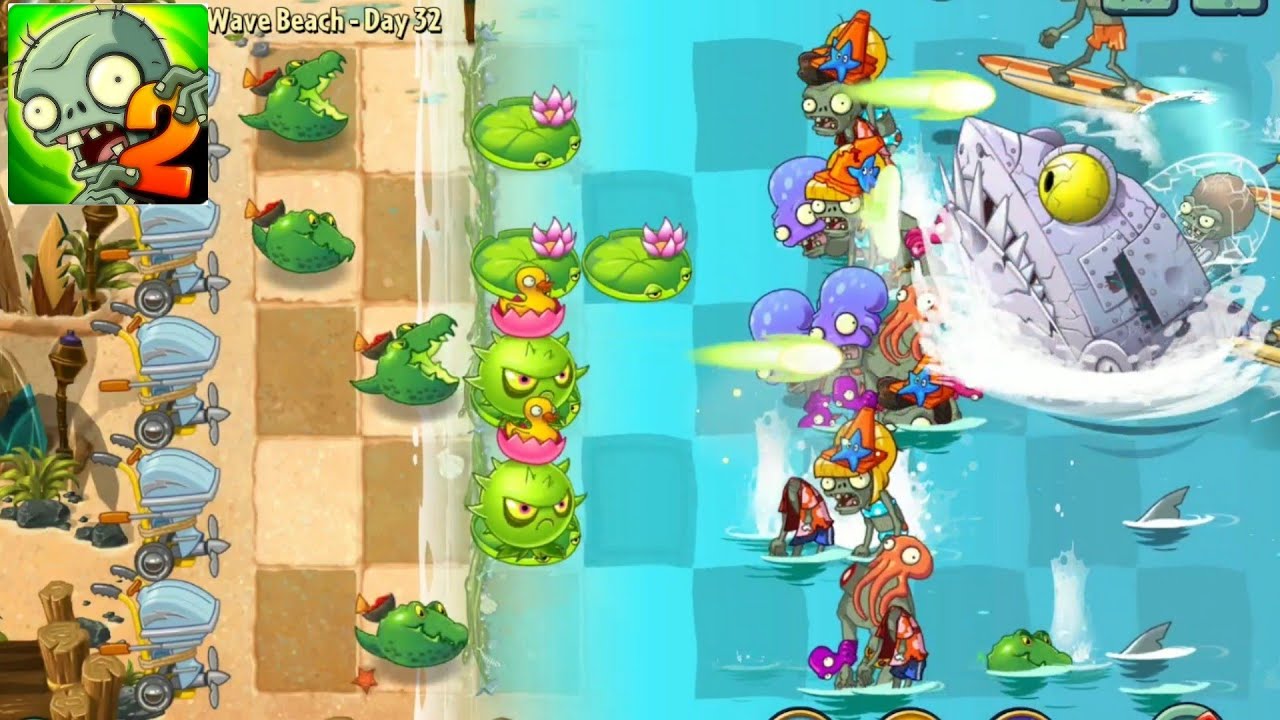 Plant Vs Zombies 2 Big Wave Beach Boss fight gameplay - YouTube