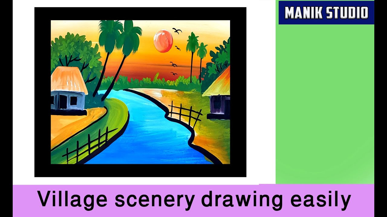 VIOLLAGE DRAWING/ EASY VILLAGE DRAWING/village scenery drawing for kids ...
