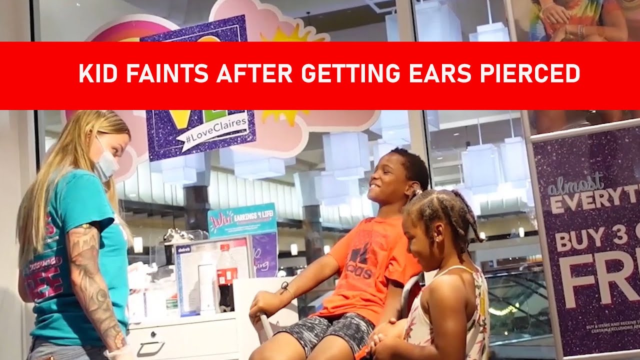 This Kid passes out in the mall getting his ear piercing - YouTube