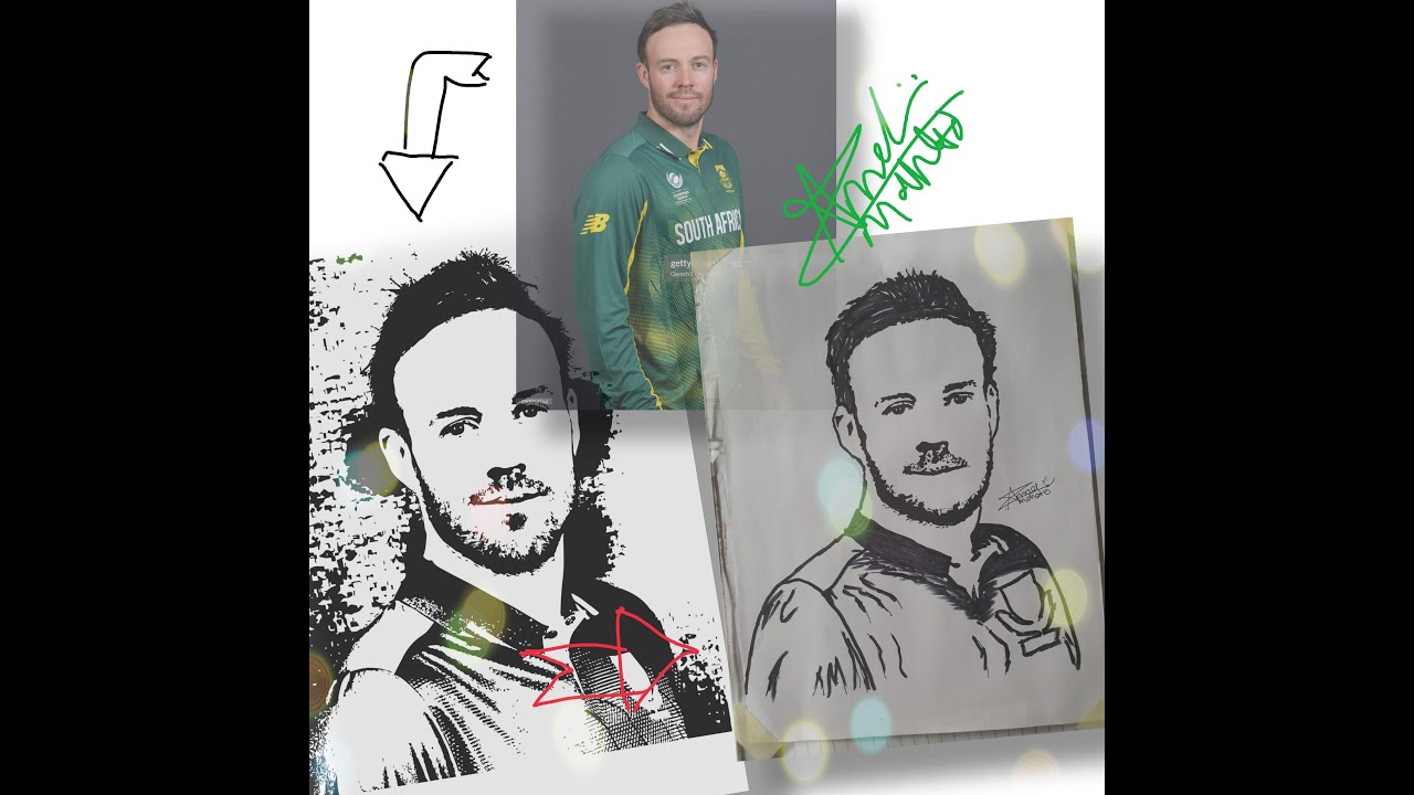 Monochrome Art of Ab de villiers|| sketch of Ab de villiers||stencil ...