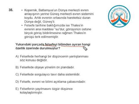 YGS KDS 1 Felsefe A Kitapçığı Soru 35