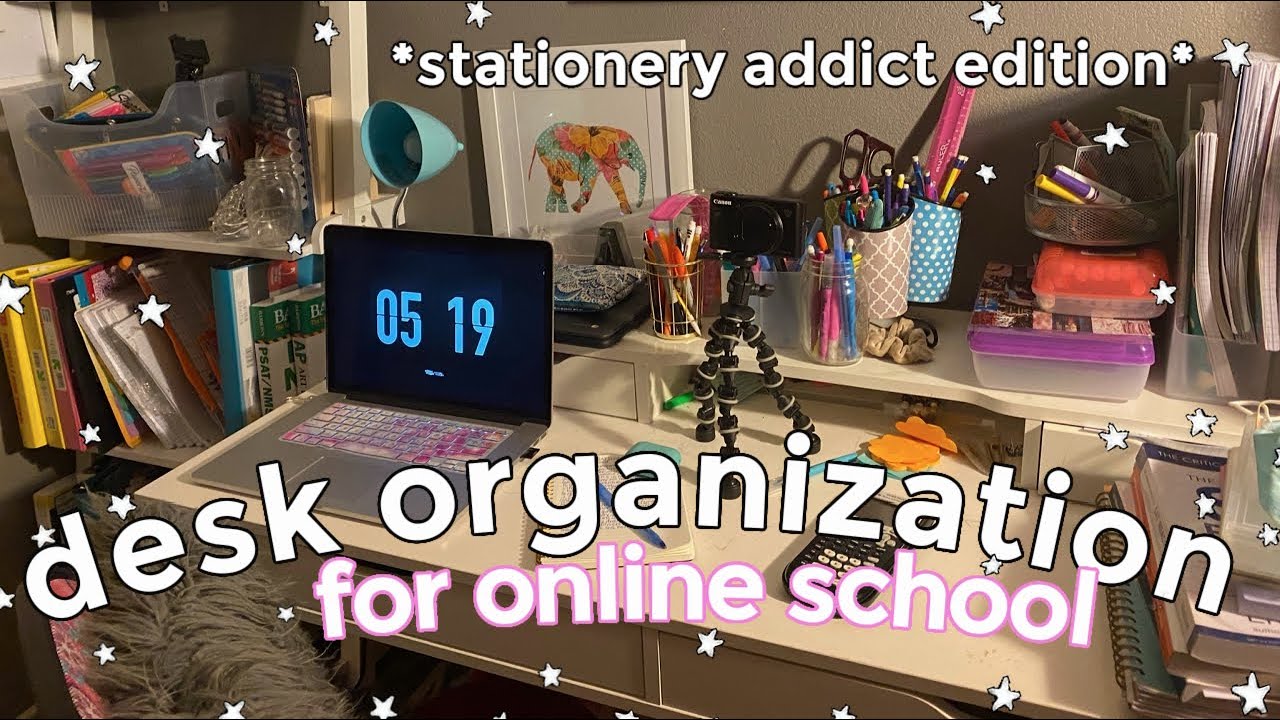 desk organization setup for school: stationery addict edition - YouTube